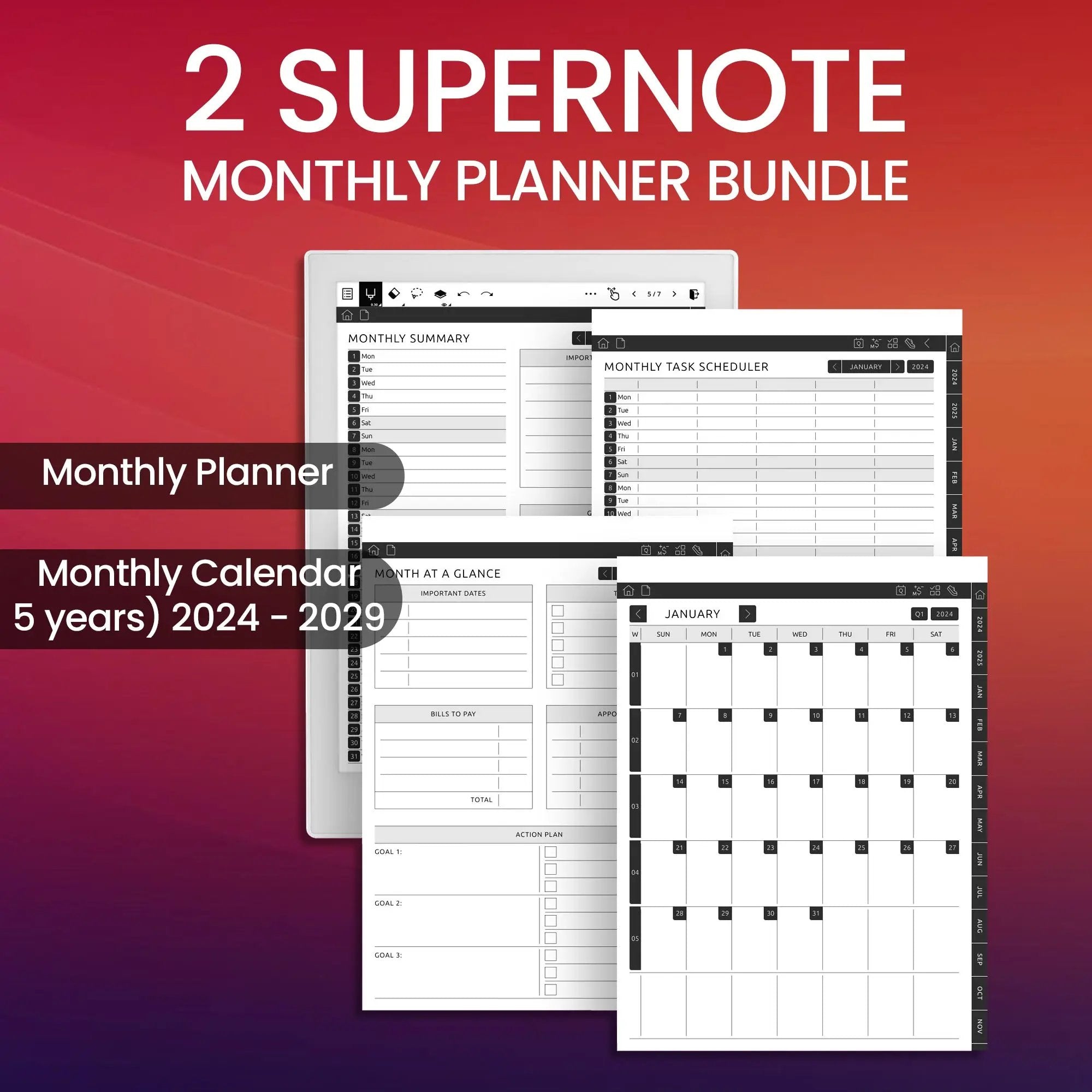 2 Supernote Monthly Planner Template Bundle – CreativeRino