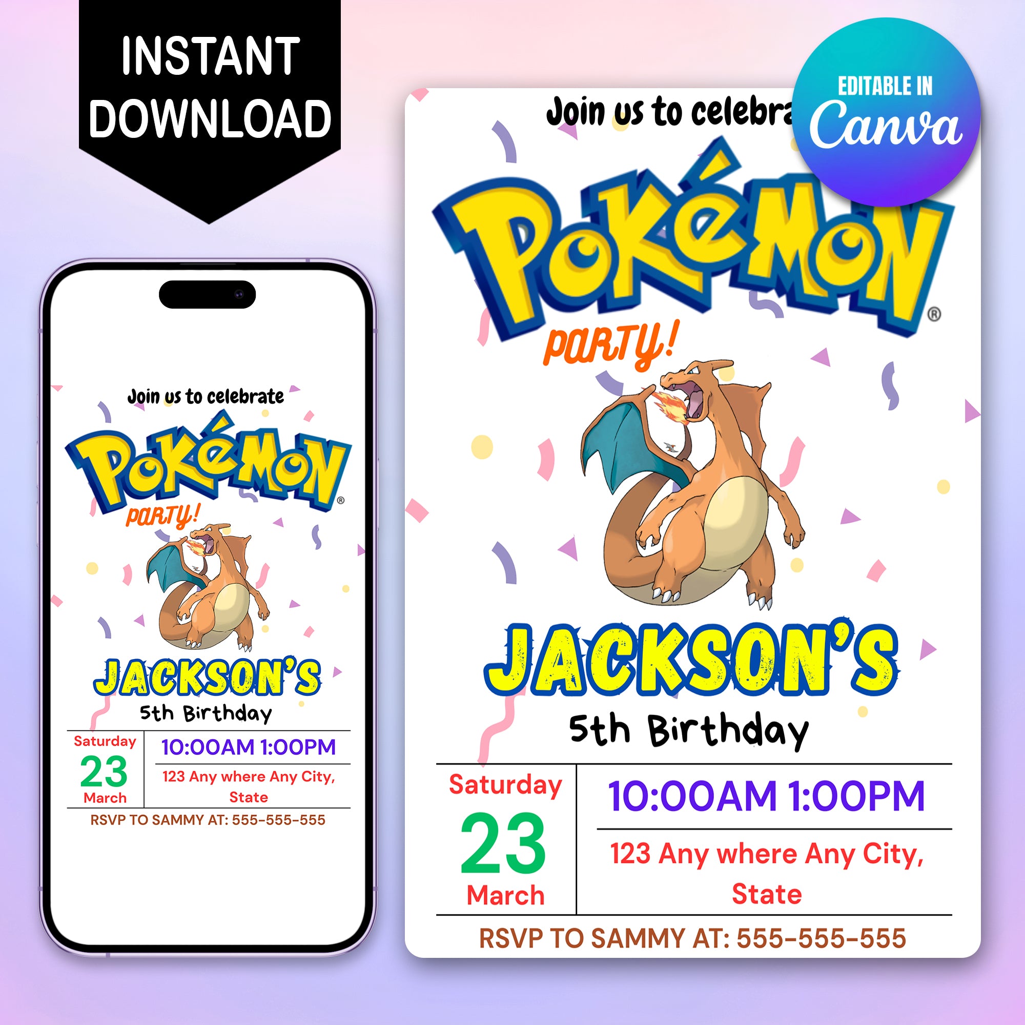Charizard Birthday Invitation Template | Pokemon Invite – CreativeRino