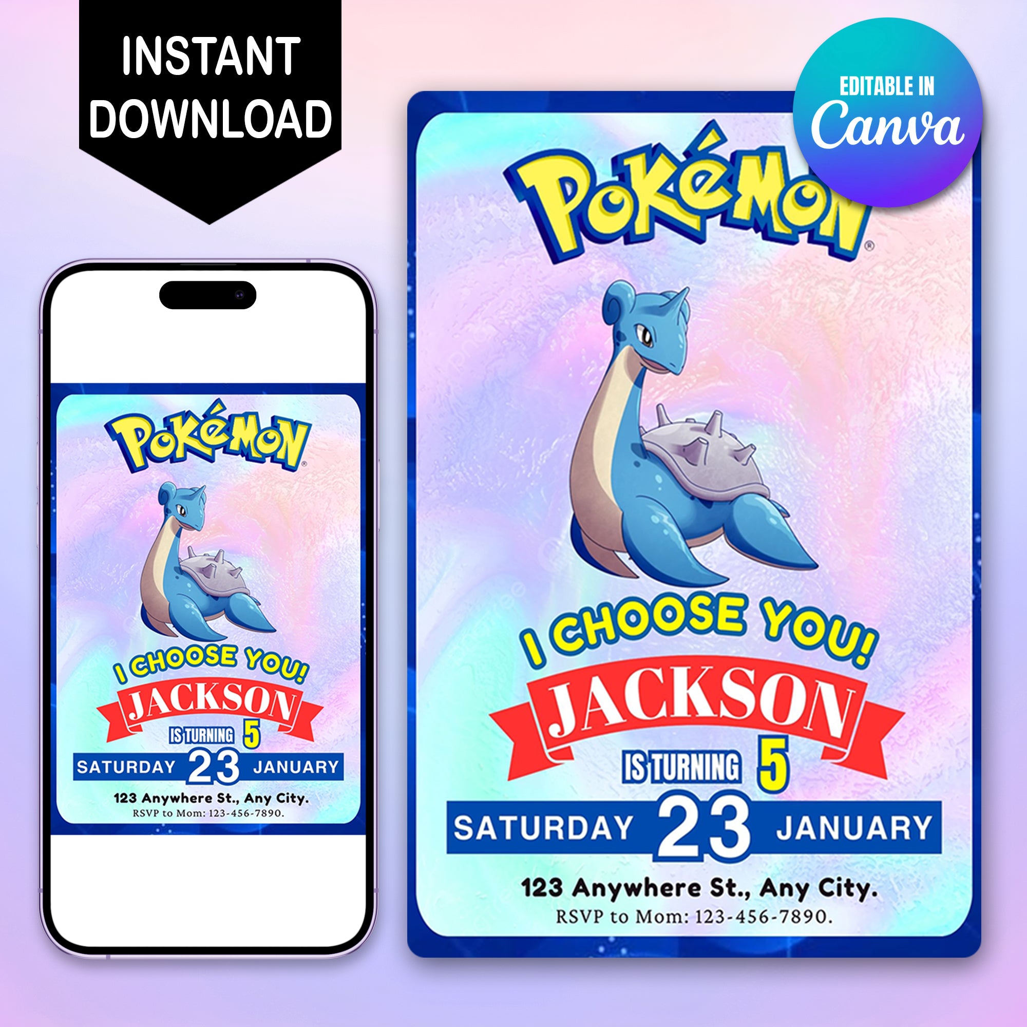 Lapras Invitation Template | Pokemon Birthday Invite – CreativeRino