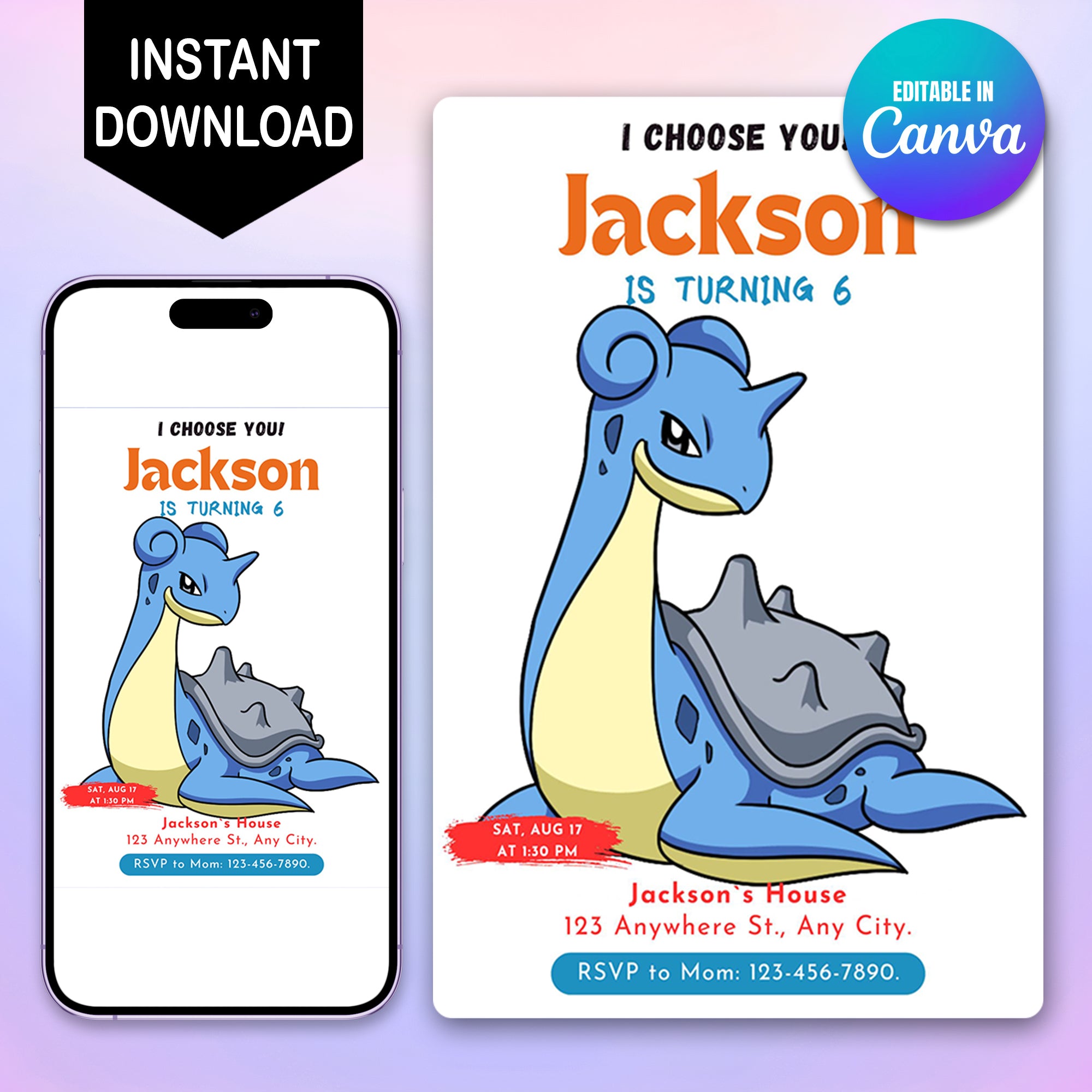 Lapras Birthday Party Invitation Template | Pokemon Invite – CreativeRino