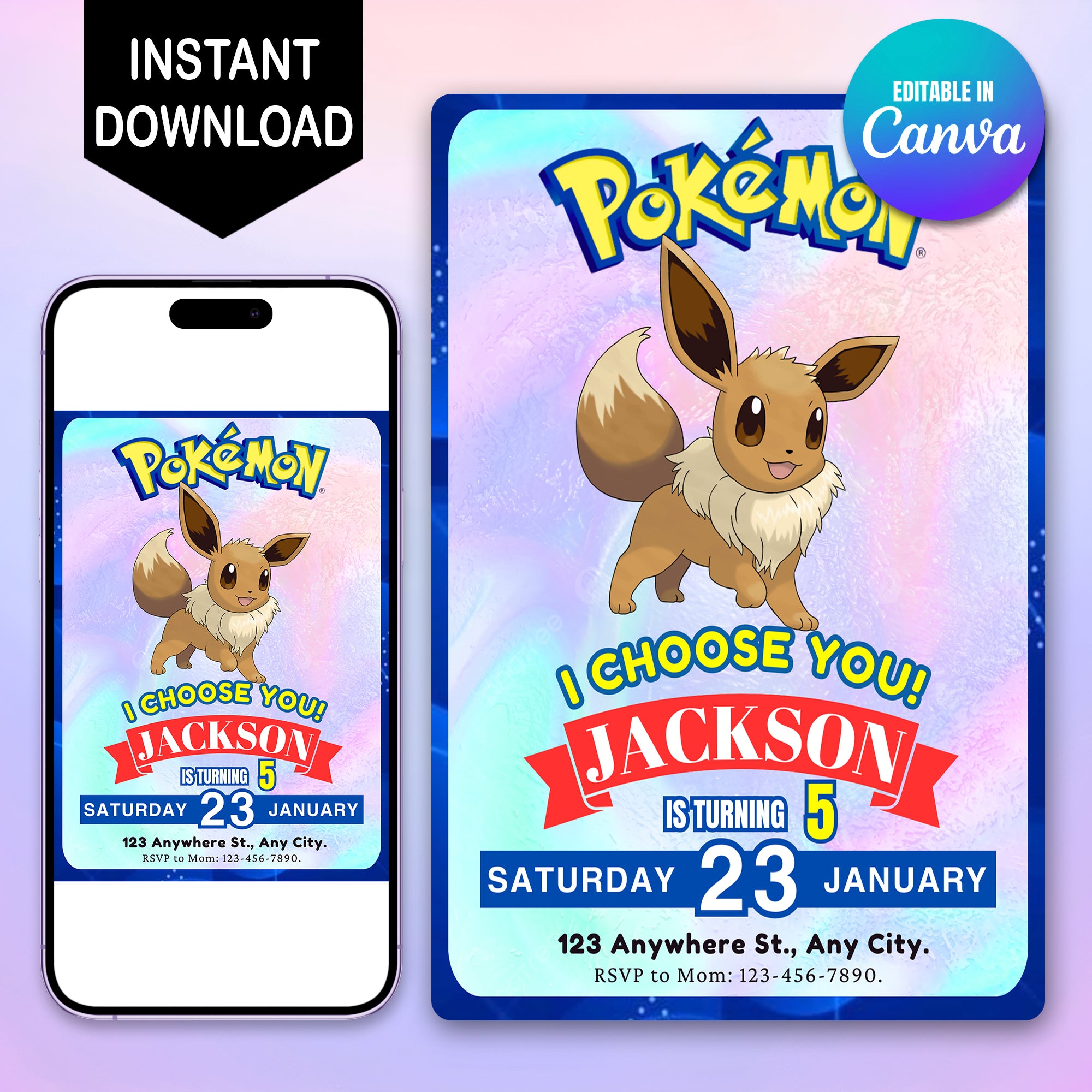 Eevee Invitation Template | Pokemon Birthday Invite – CreativeRino