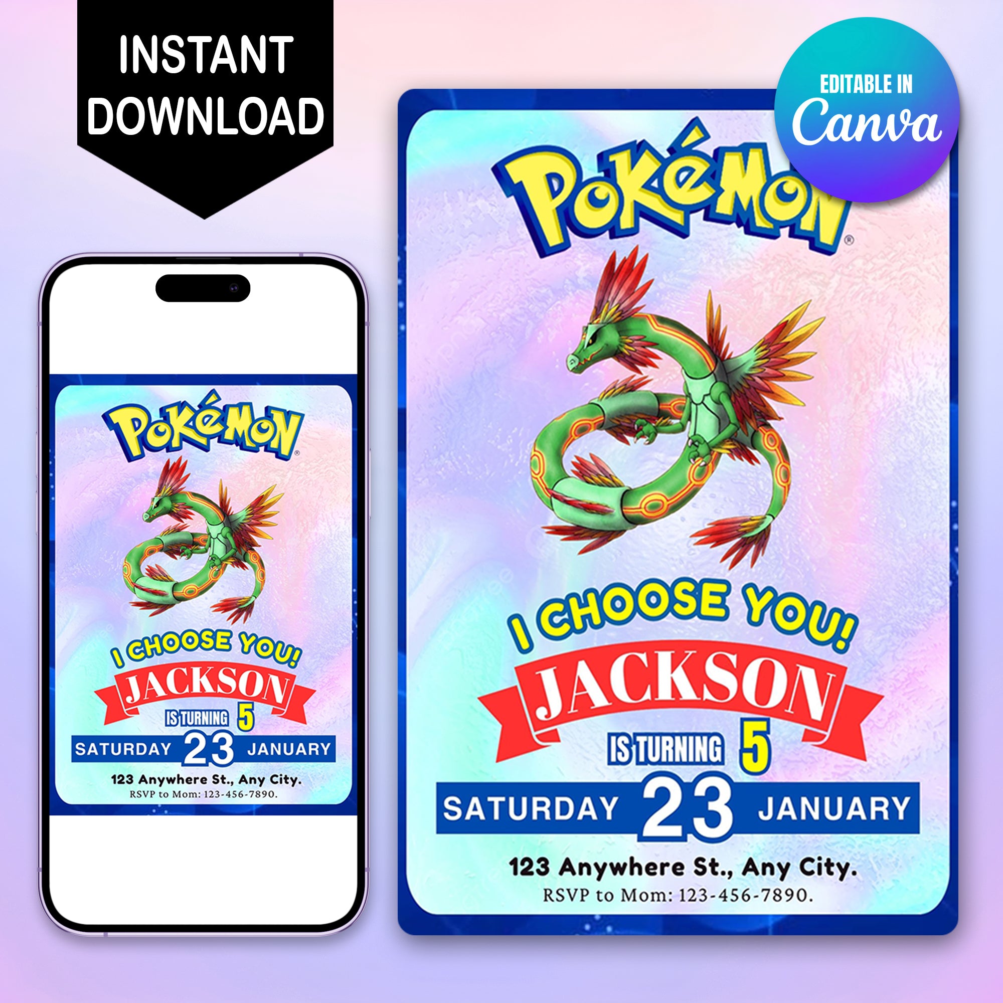 Rayquaza Invitation Template | Pokemon Birthday Invite – CreativeRino