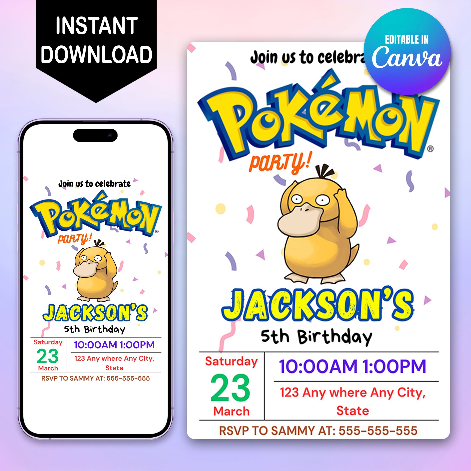 Psyduck Birthday Invitation Template | Pokemon Invite – CreativeRino
