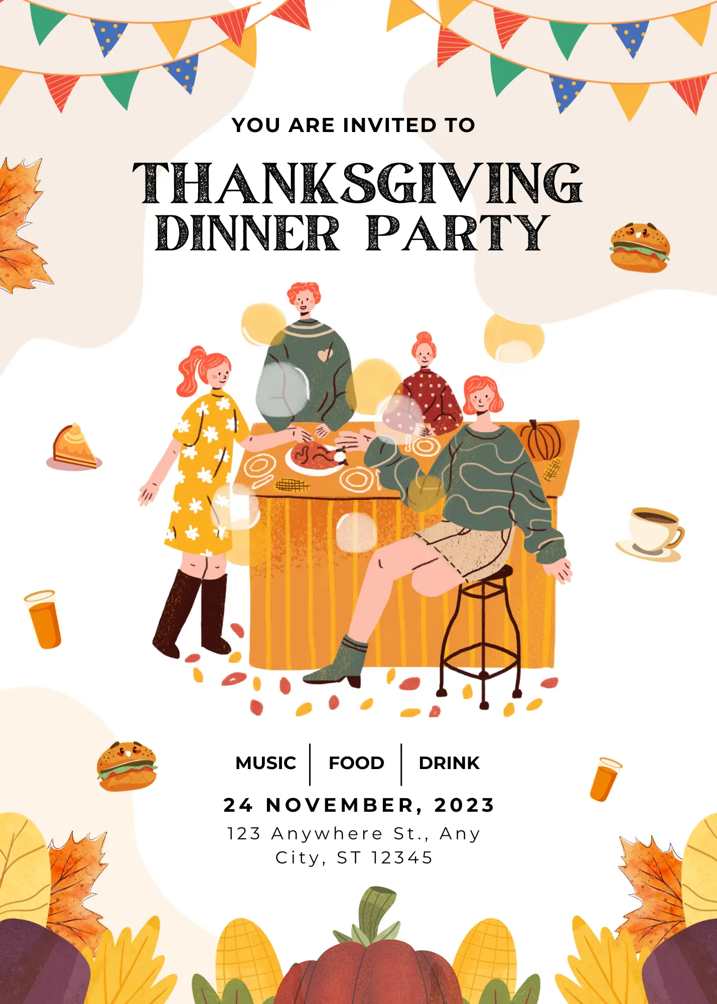 Thanksgiving Dinner Party Invitation Template – CreativeRino