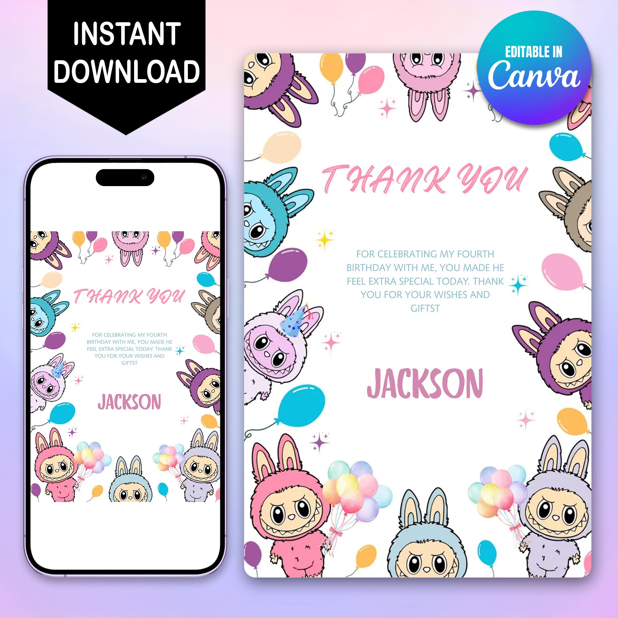 Labubu Birthday Thank You Card – CreativeRino