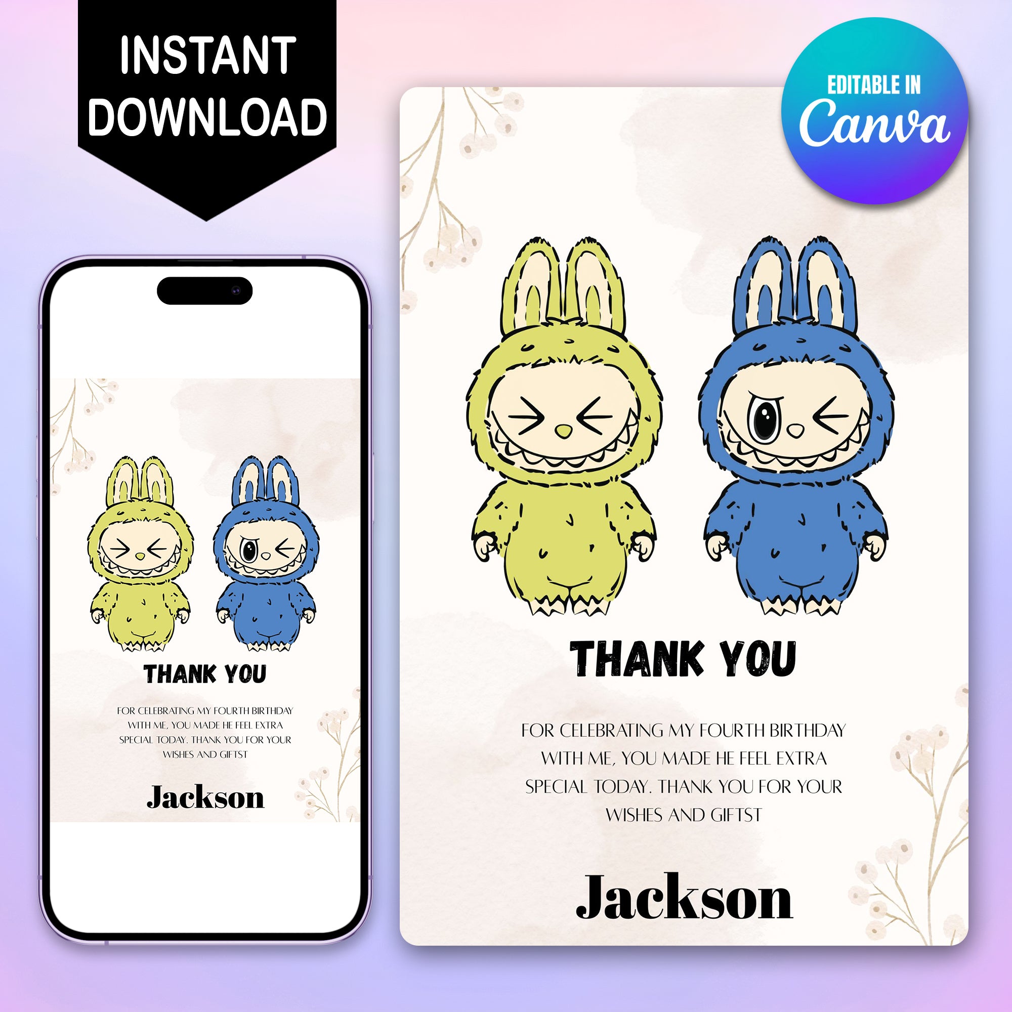 Labubu Editable Thank You Card – CreativeRino