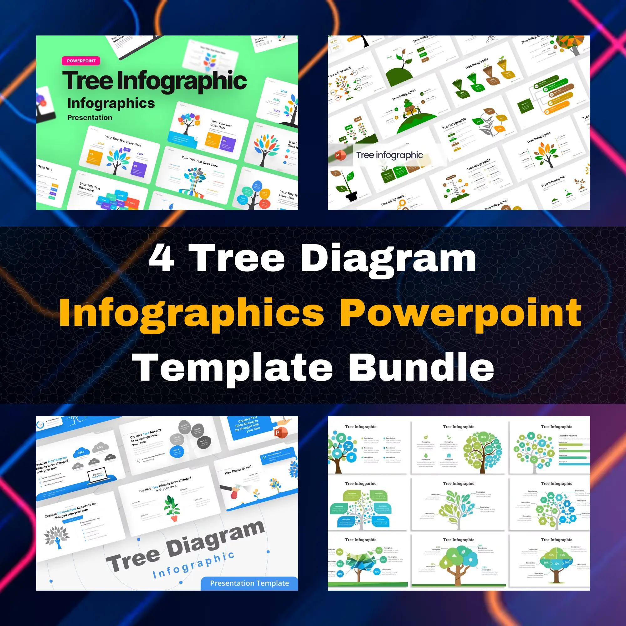 4 Tree Diagram Infographics Powerpoint Template Bundle – CreativeRino