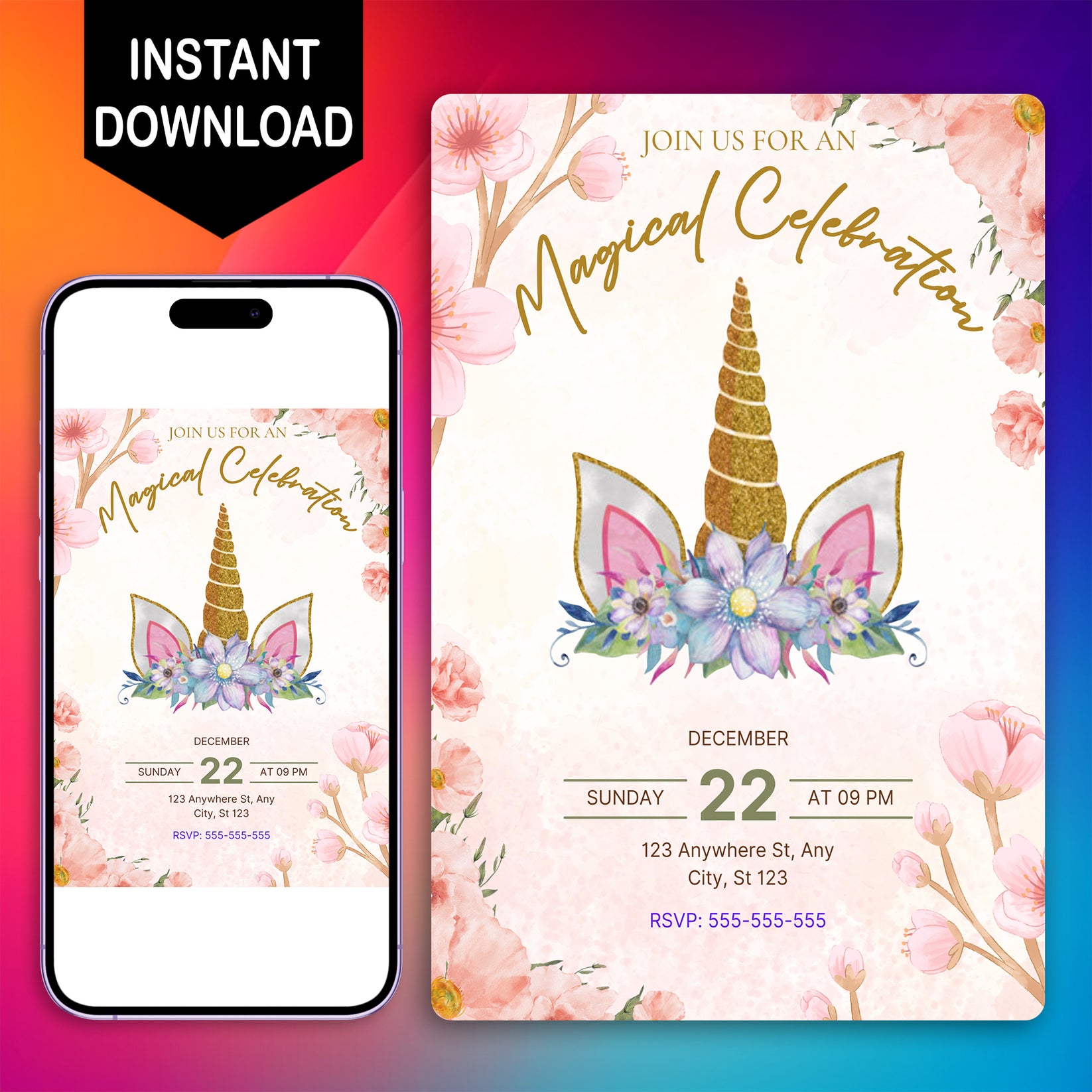 Magical Celebration Unicorn Christmas Invitation Template – CreativeRino