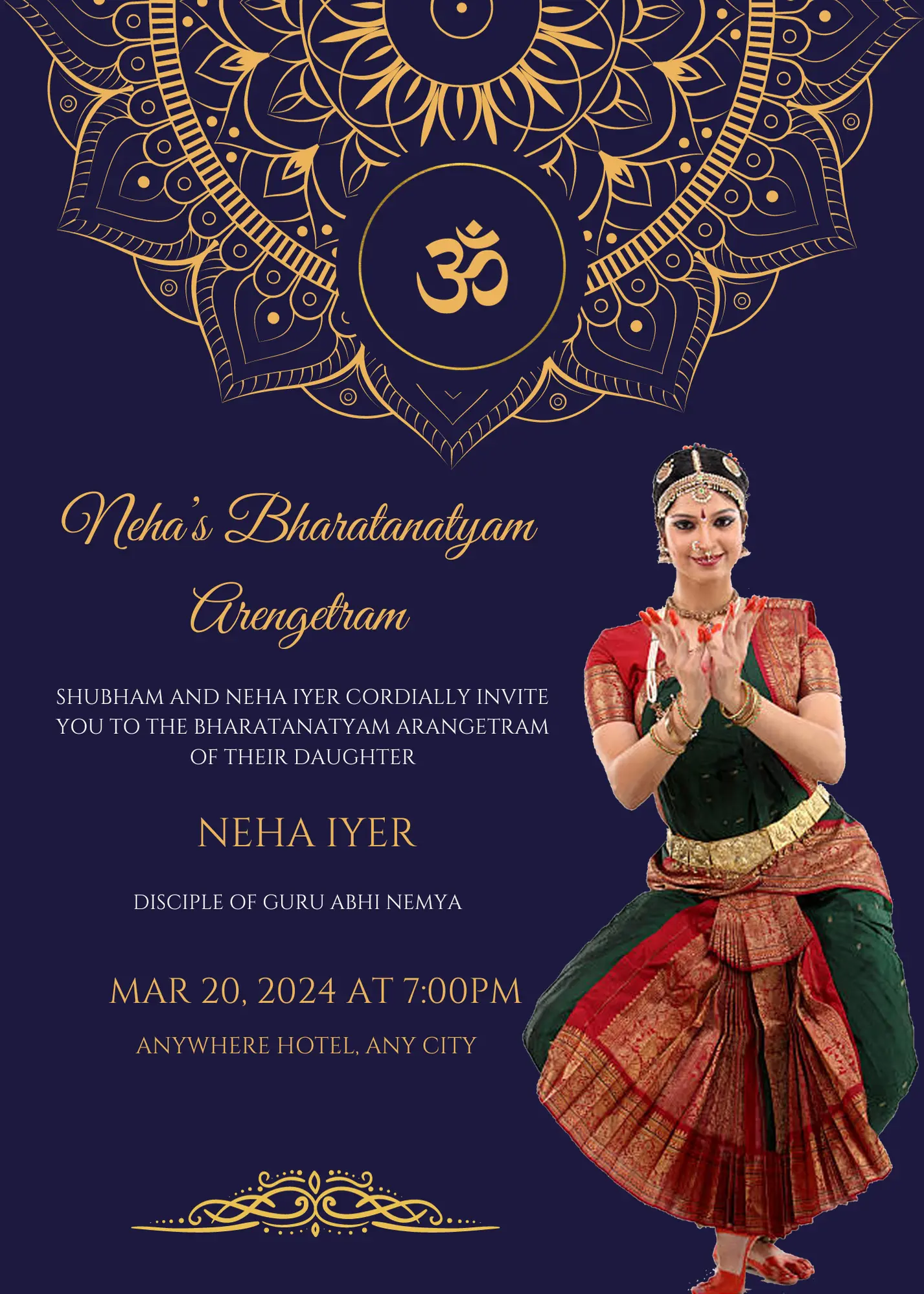 Arangetram Invitation Template | Indian Classical Dance Invite ...
