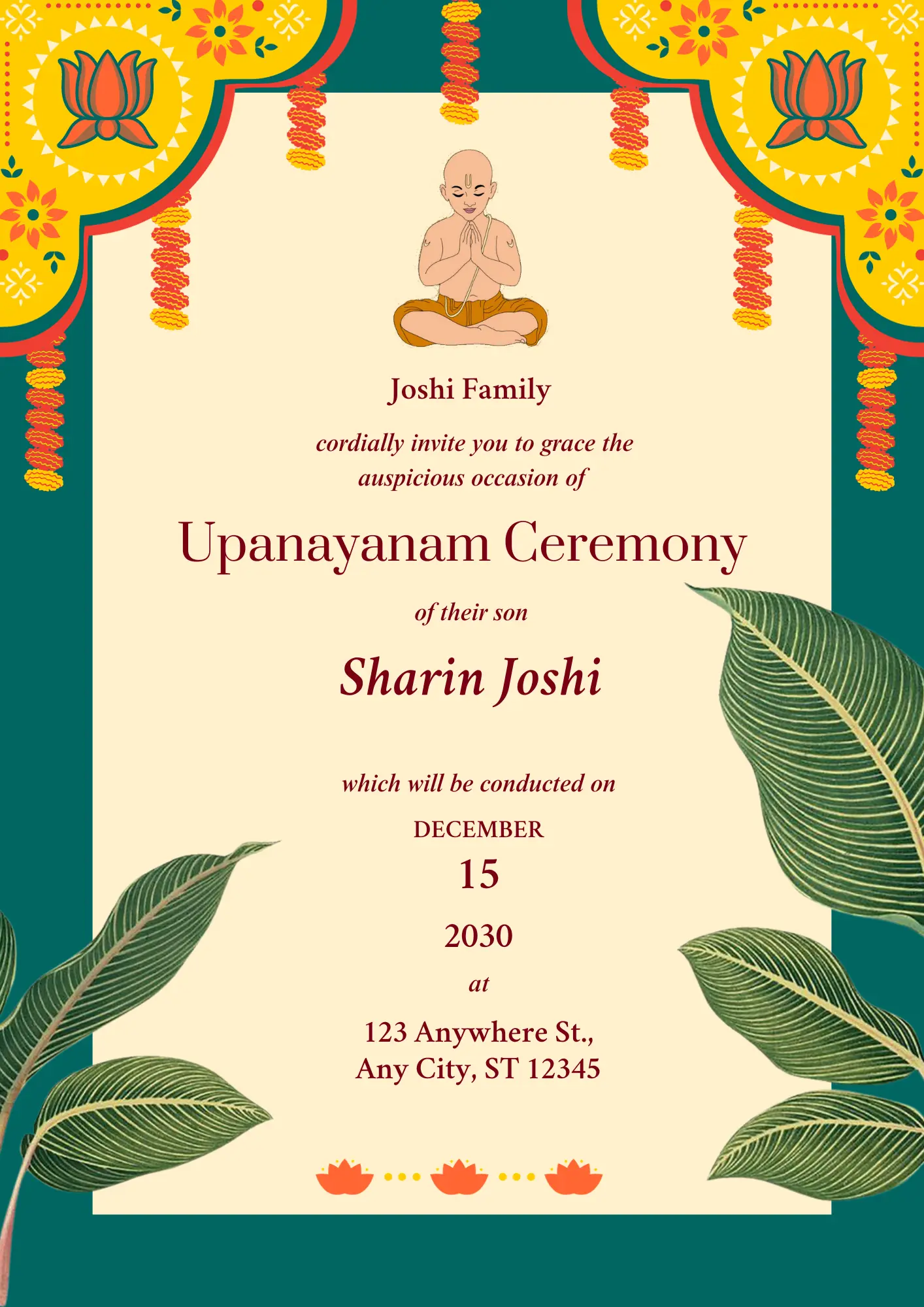 Upanayanam Ceremony Invitation Template | Thread Ceremony Invite ...