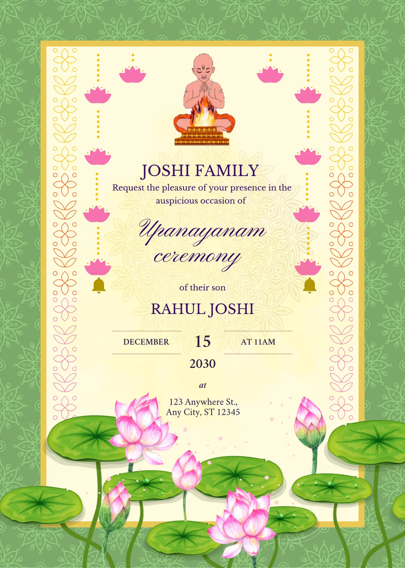 Upanayanam Ceremony Invitation Template | Thread Ceremony Invite ...