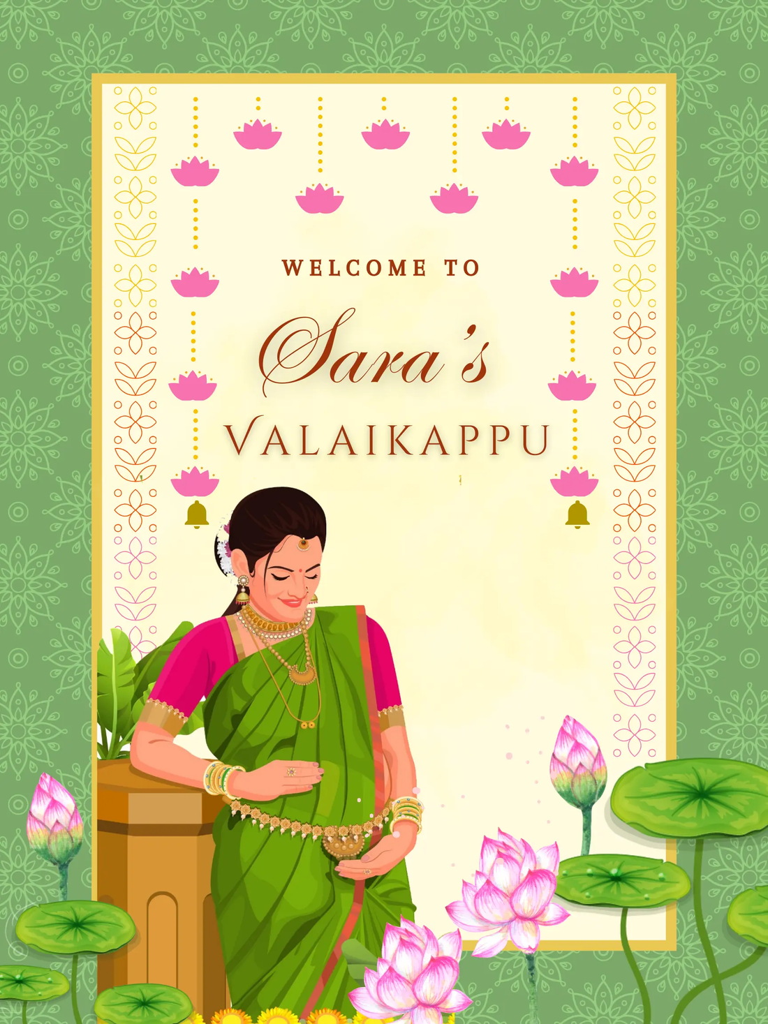 Valaikappu Ceremony Sign Template | Indian Baby Shower Welcome Sign ...